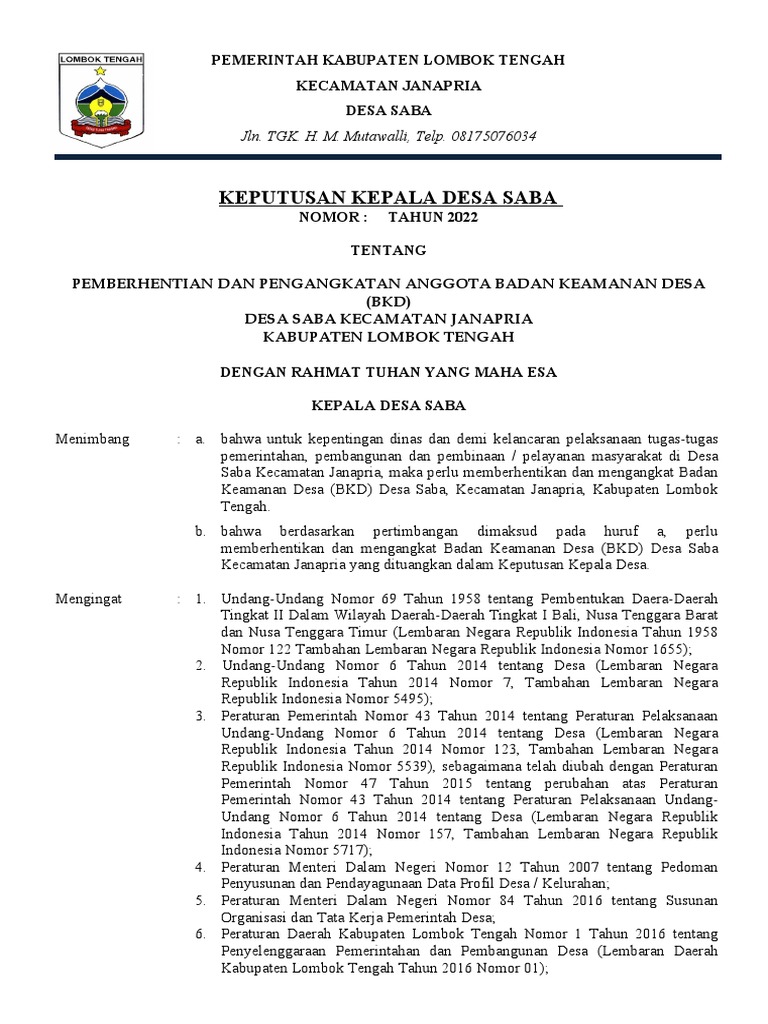 SK BKD Tahun 2020 | PDF