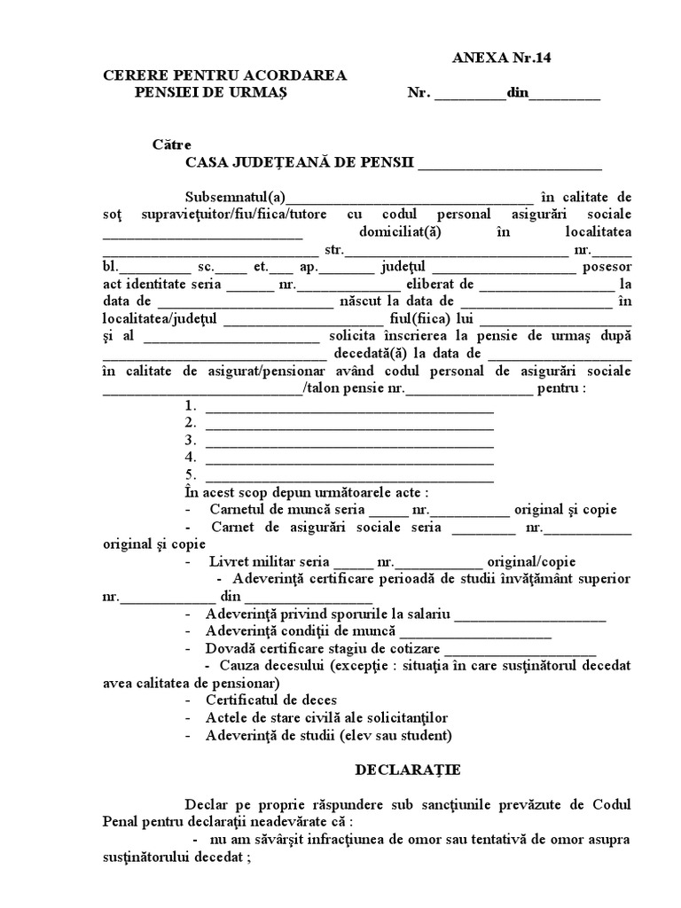 Cerere Pensie de Urmas | PDF