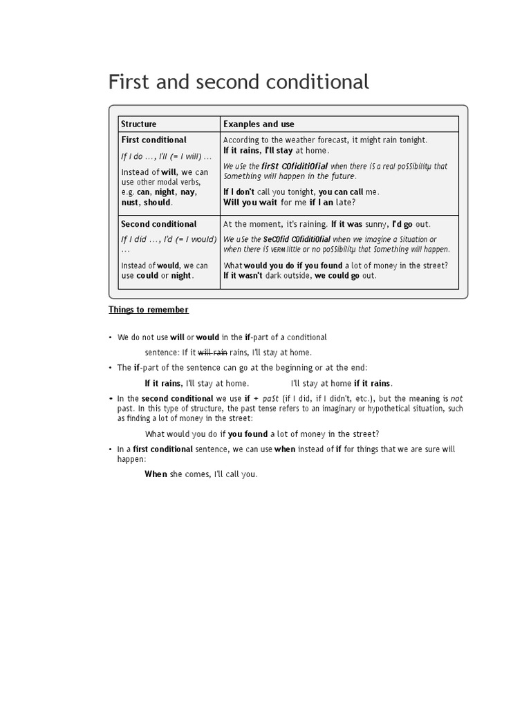 First and Second Conditional | PDF | Syntax | Linguistics