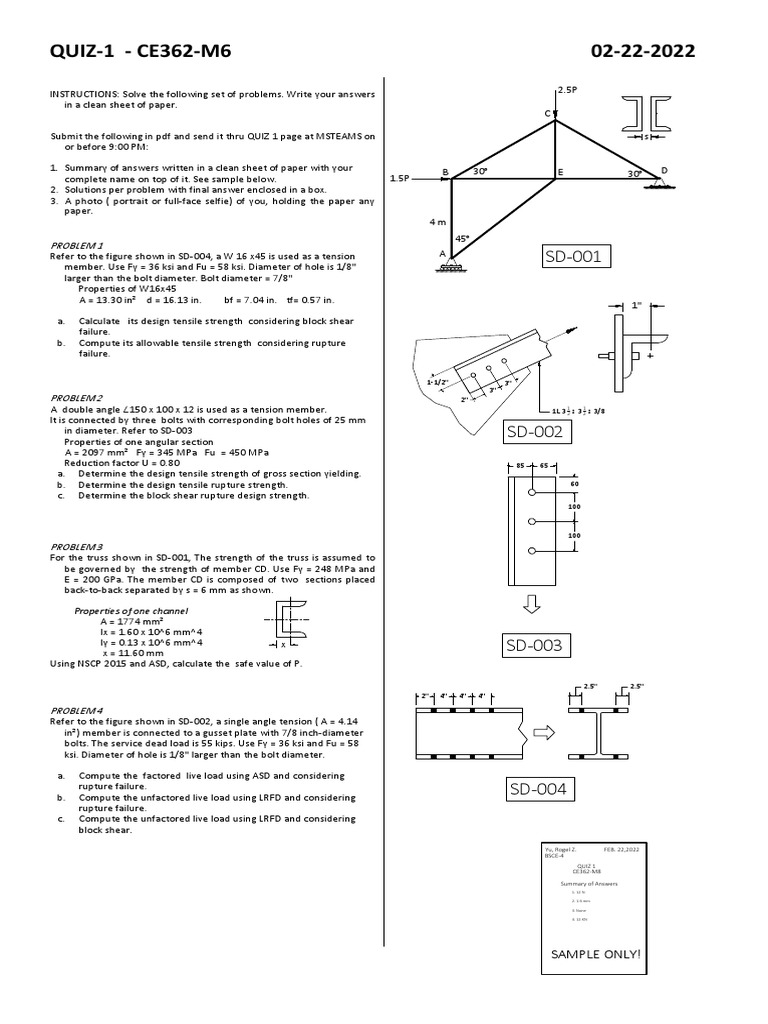 Practice Problems Steel Design | PDF | Strength Of Materials | Screw
