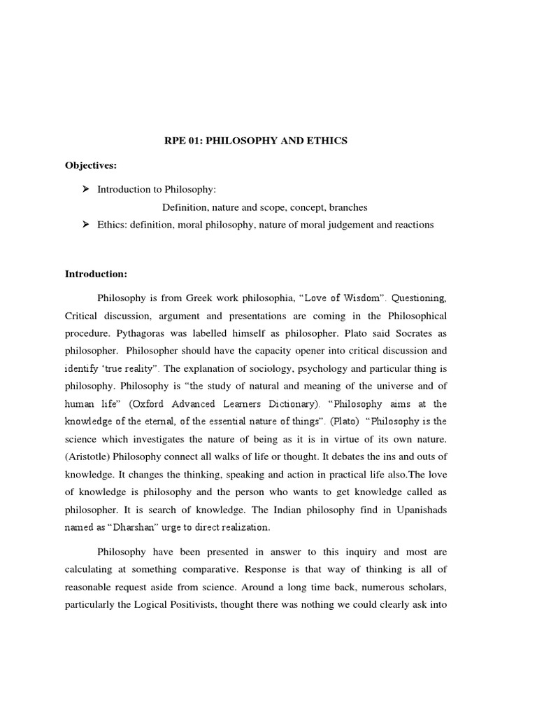 Rpe 01: Philosophy and Ethics Objectives | PDF | Reason | Morality