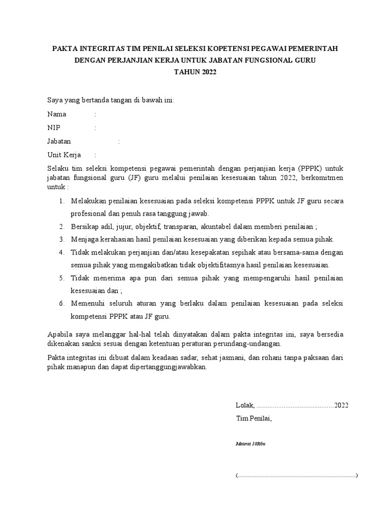 Pakta Integritas | PDF