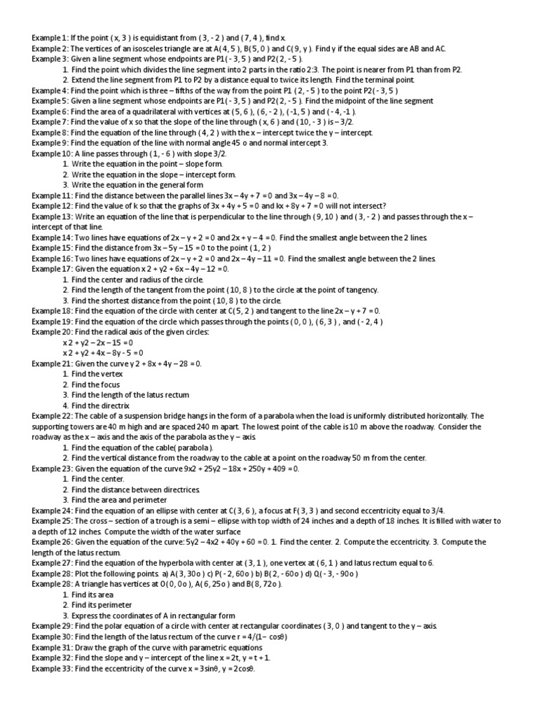 Sample Problem Plane Analytic Geometry | PDF | Ellipse | Line (Geometry)