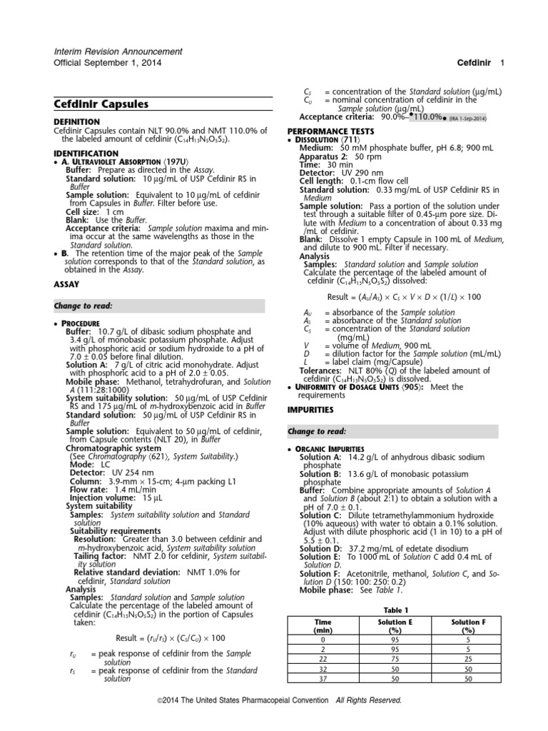 Cefdinir Capsules Pdf Buffer Solution Chromatography