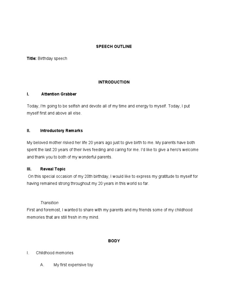 Birthday Speech Outline | PDF