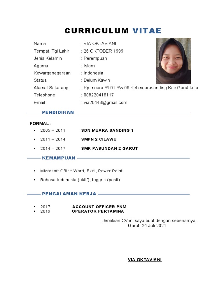Contoh CV Mandiri VIA | PDF