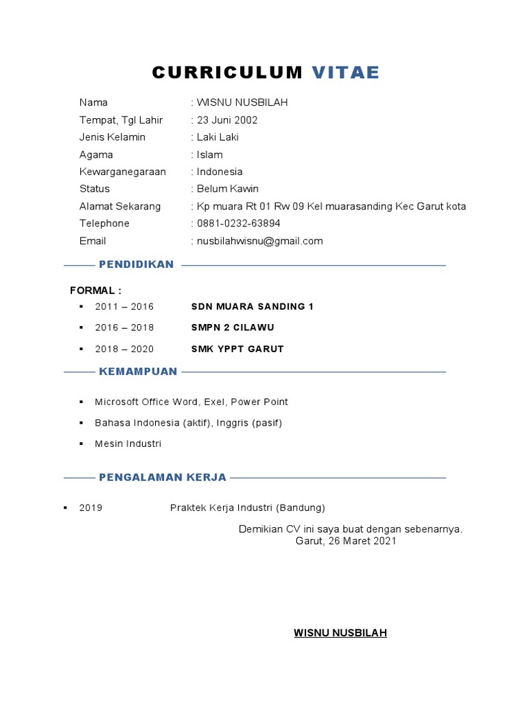 Contoh CV Mandiri Wisnu | PDF