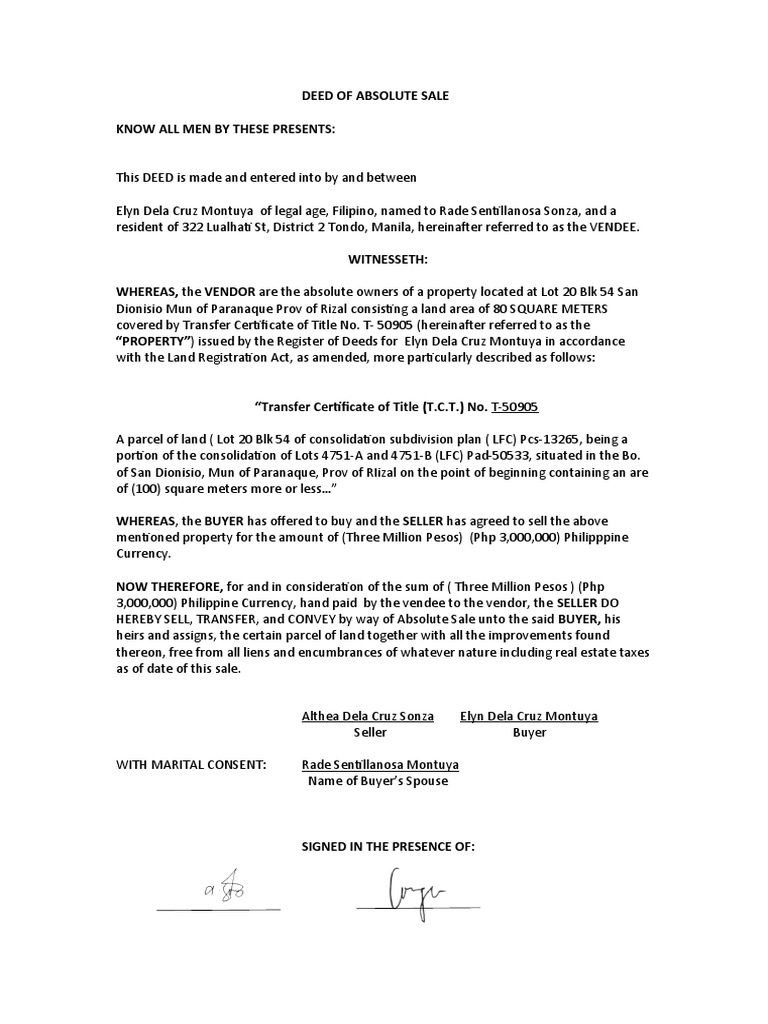 Deed of Absolute Sale | PDF