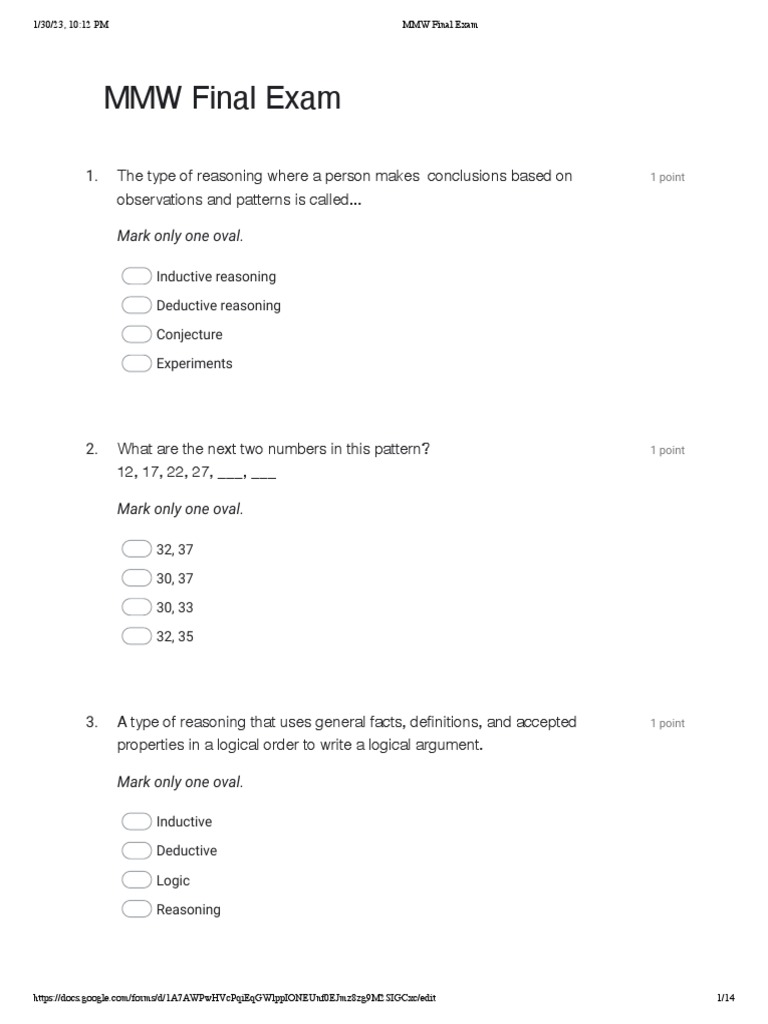 MMW Final Exam - Google Forms | PDF | Inference | Null Hypothesis