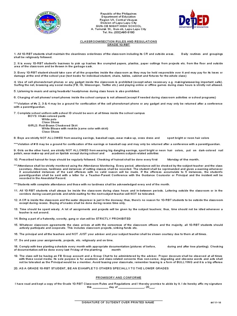 5 Classroom Rules and Regulations | PDF | Teachers