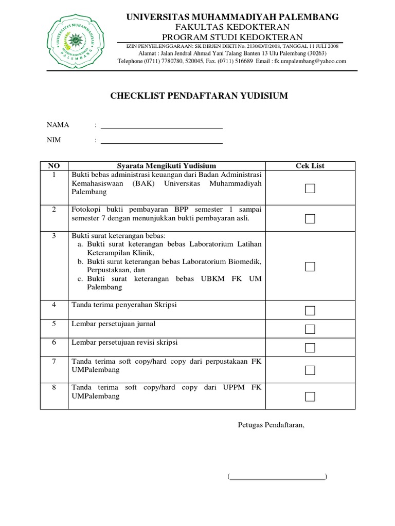 Checklist Pendaftaran Yudisium 2 | PDF