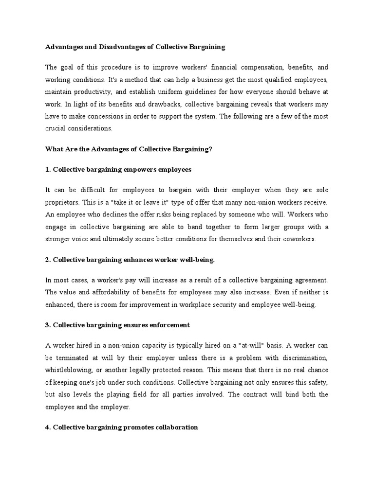 Advantages and Disadvantages of Collective Bargaining | PDF ...