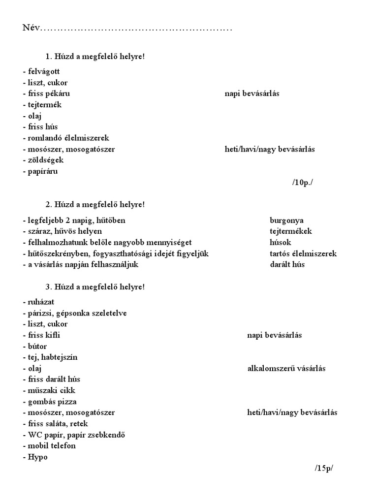 Bevásárlás Gyakorló | PDF