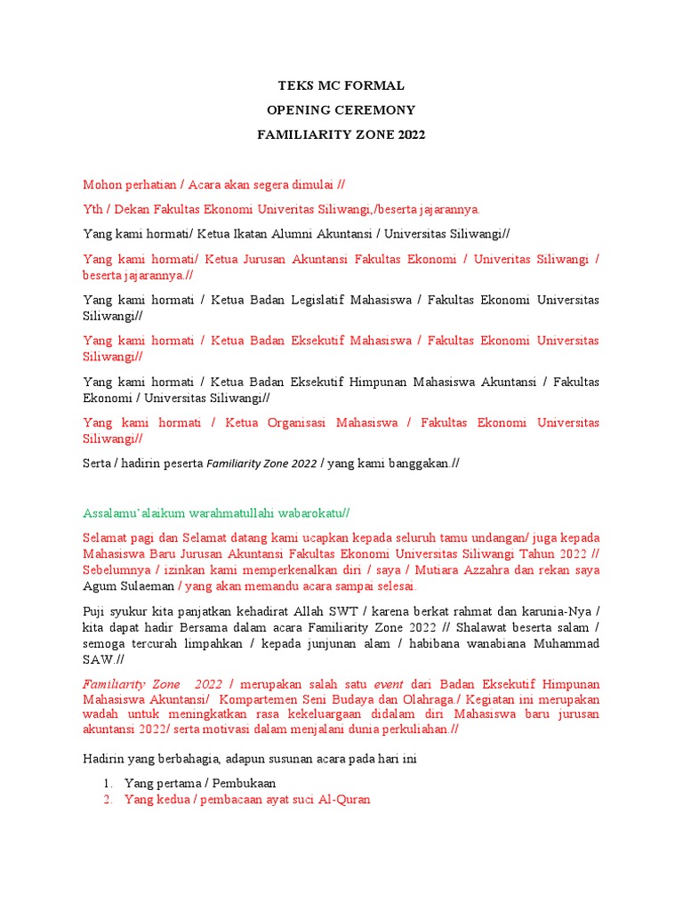 Teks MC Formal FZ Terbaru | PDF