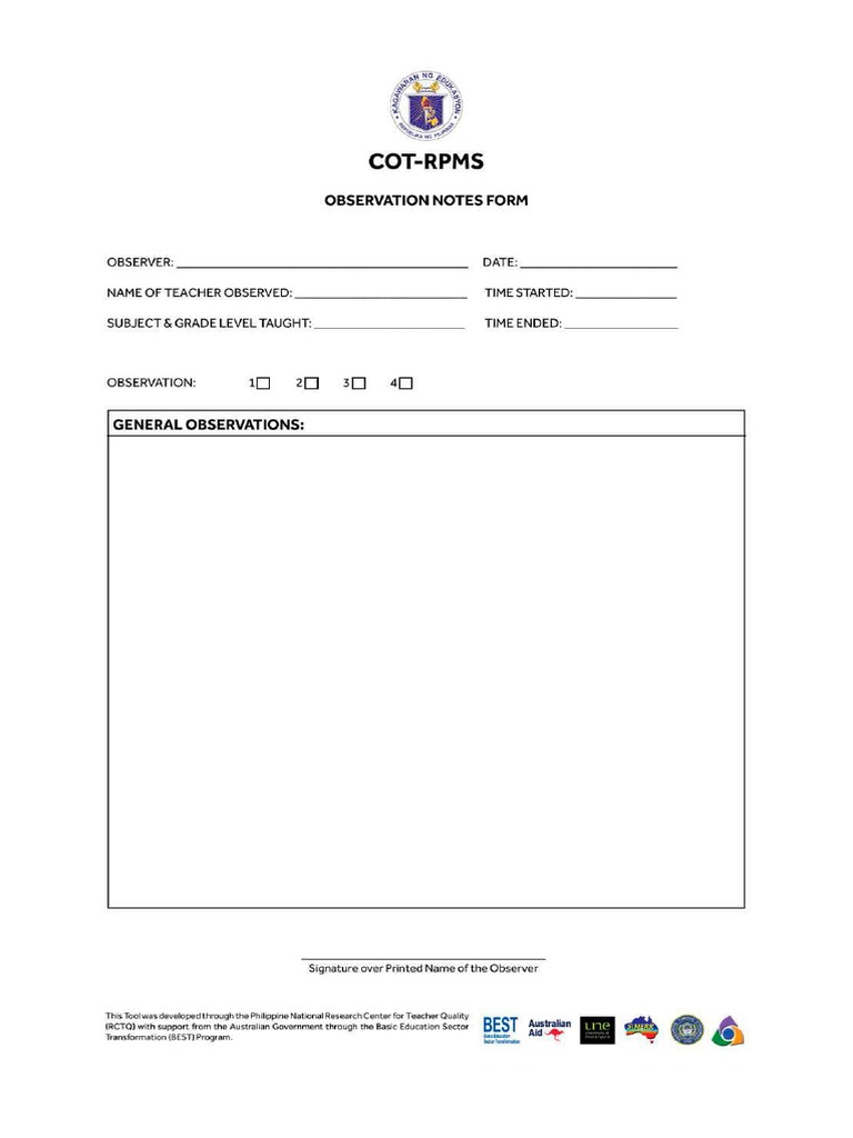 COT Observation Notes Form | PDF