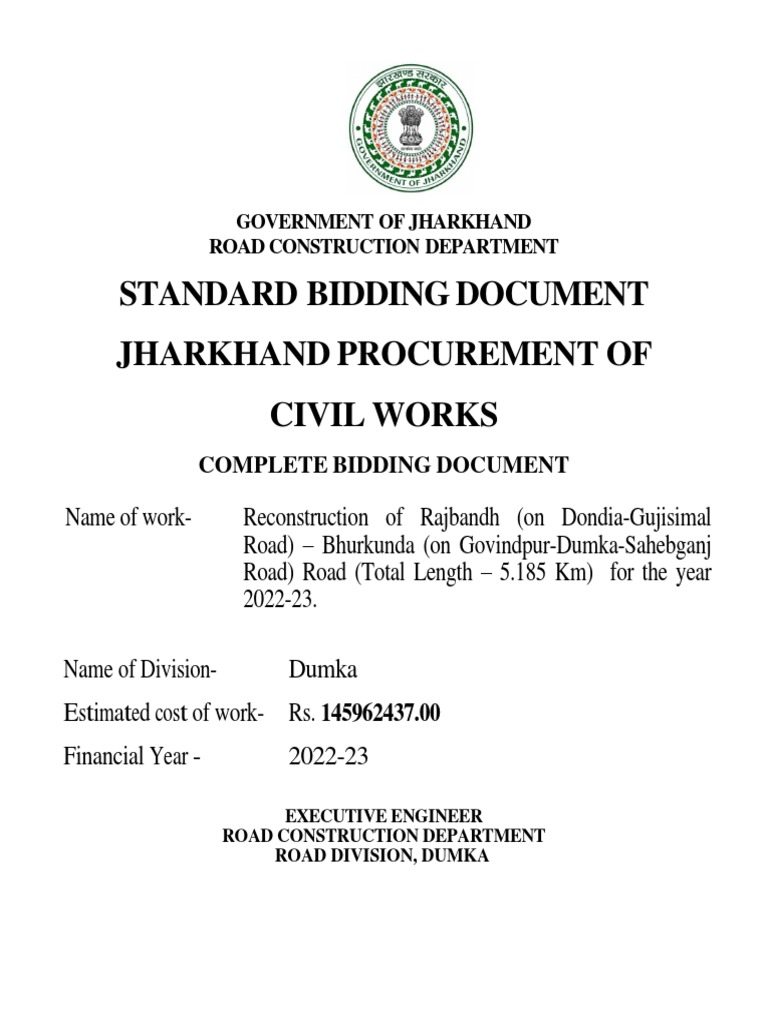 Standard Bidding Document Jharkhand Procurement of Civil Works | PDF | Joint Venture ...
