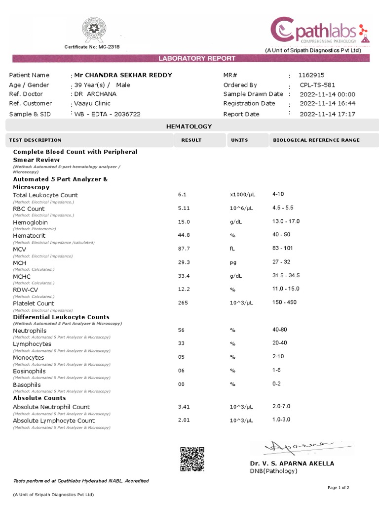 Test Reports 2 | PDF | Blood | Medical Specialties