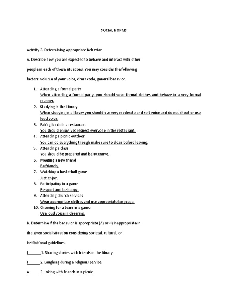 Understanding Appropriate Social Behavior in Different Situations | PDF ...