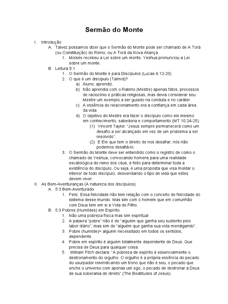Sermão Do Monte Pdf Sermão No Monte Oração