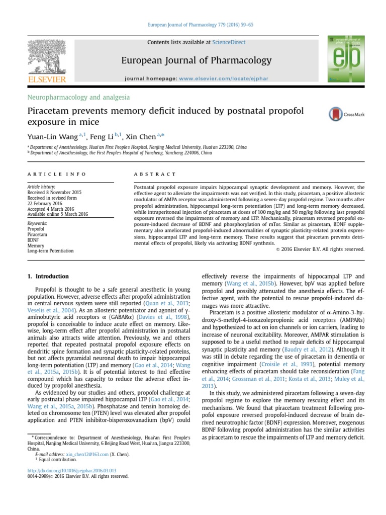 Piracetam Helps Against Propofol Exposure | PDF | Long Term ...