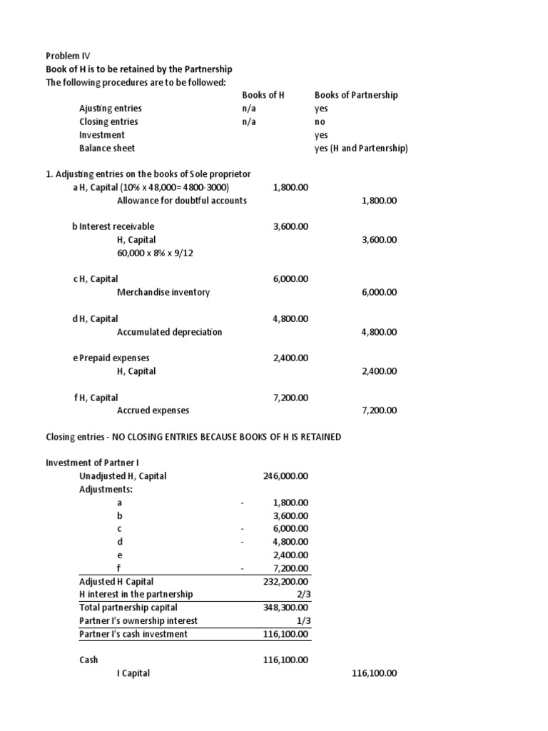 Partnership Formation Problem IV | PDF | Balance Sheet | Expense
