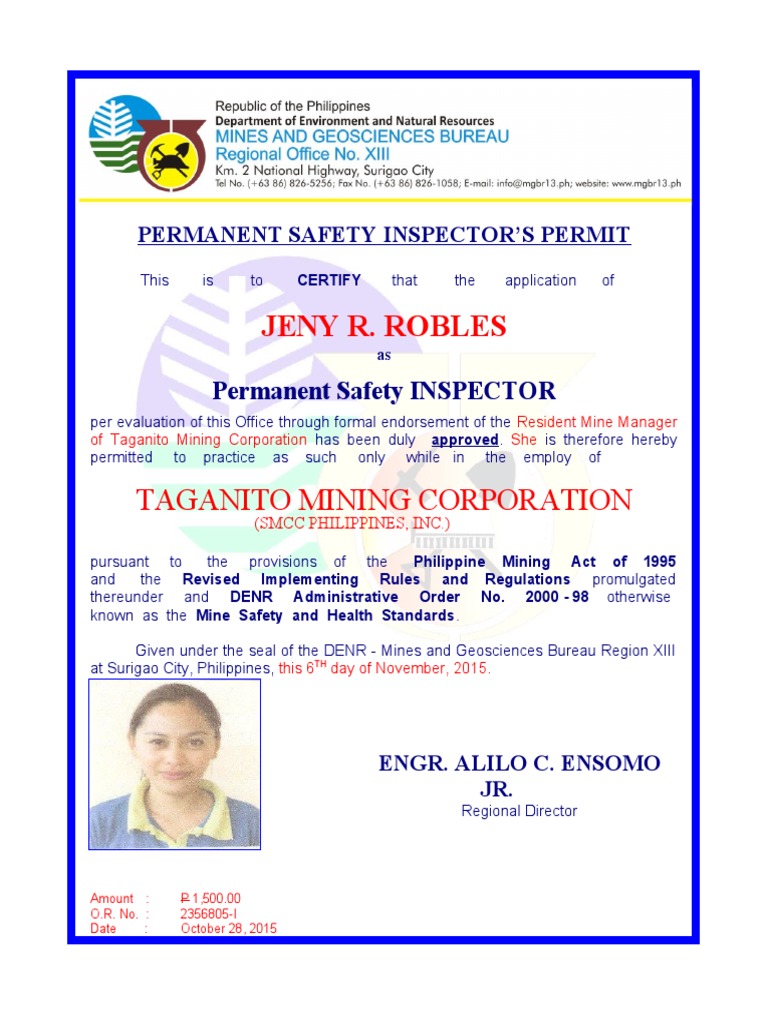 Permanent Safety Inspector Permit Template | PDF | Technology & Engineering