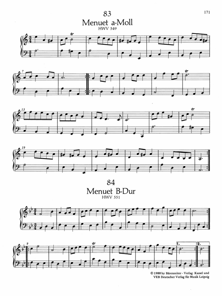 Handel - Minuetos em Lá Menor e Si Bemol | PDF