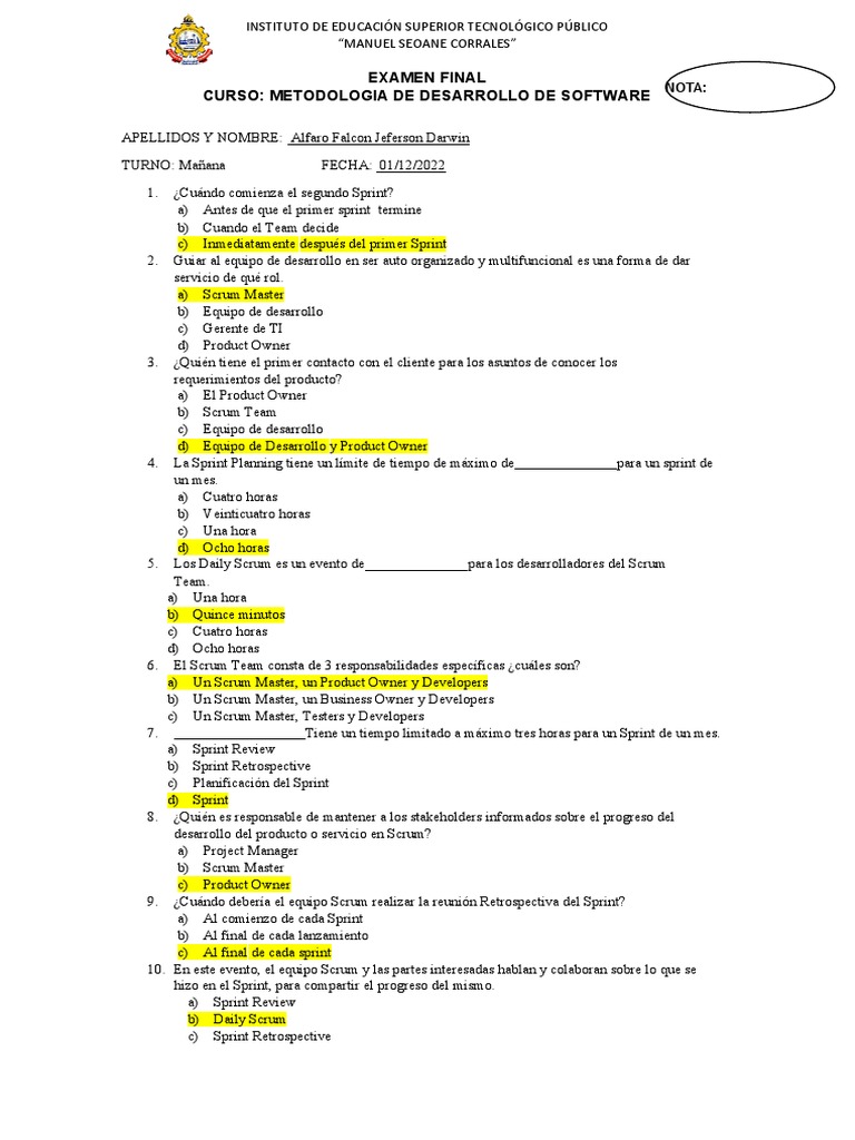 Examen Final Curso Metodologia de Desarrollo de Software | PDF | Scrum ... Examen Final Curso Metodologia de Desarrollo de Software | PDF | Scrum ...