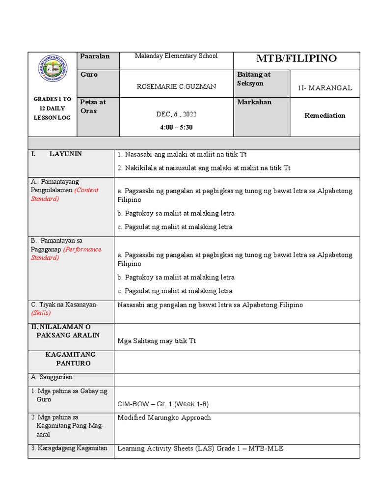 GUZMAN MTB FILIPINO Remediation Week 5 MODULE 8 TT | PDF