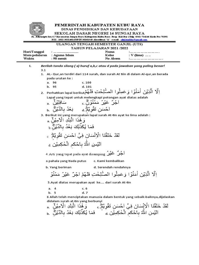 Soal Mid Kels 5 Ganjil | PDF | Agama & Spiritualitas