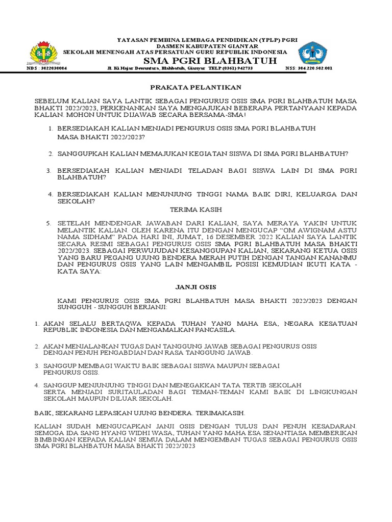 Prakata Pelantikan | PDF