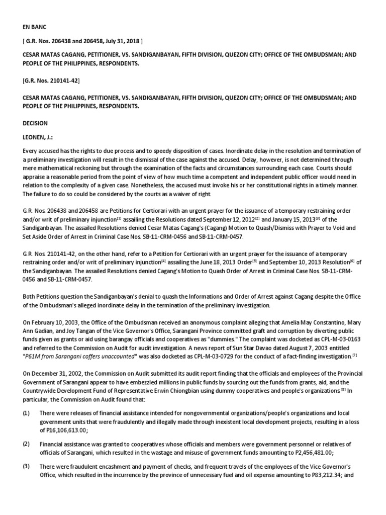 Cagang v. Sandiganbayan | PDF | Certiorari | Injunction
