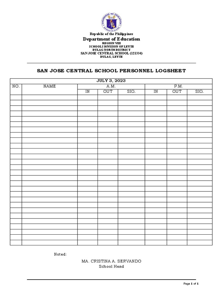 San Jose Central School Personnel Log | PDF