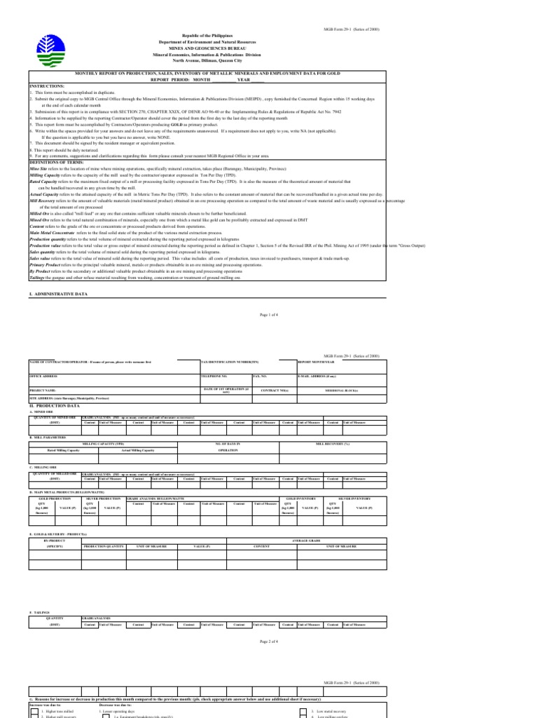 MGB Form 29-1 Report | PDF | Mining | Ore