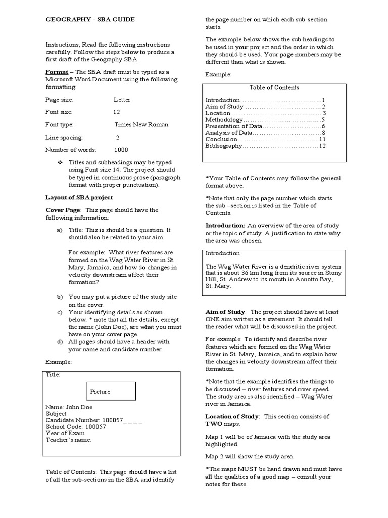 Geography SBA Guide and Format | PDF | Data | Illustration