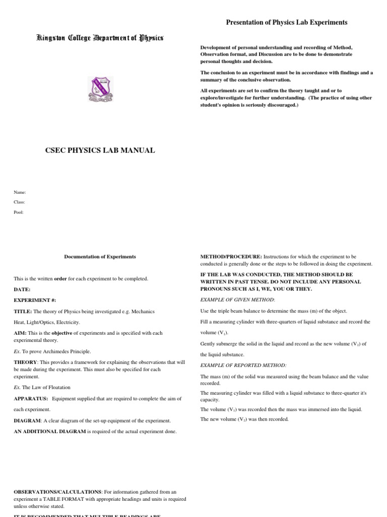 Physics Lab Manual - Grade 10 (KC) | PDF | Buoyancy | Melting Point