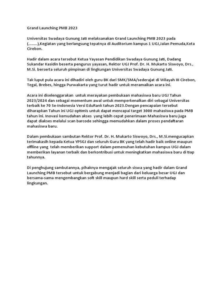 Artikel Grand Launching PMB 2023 | PDF