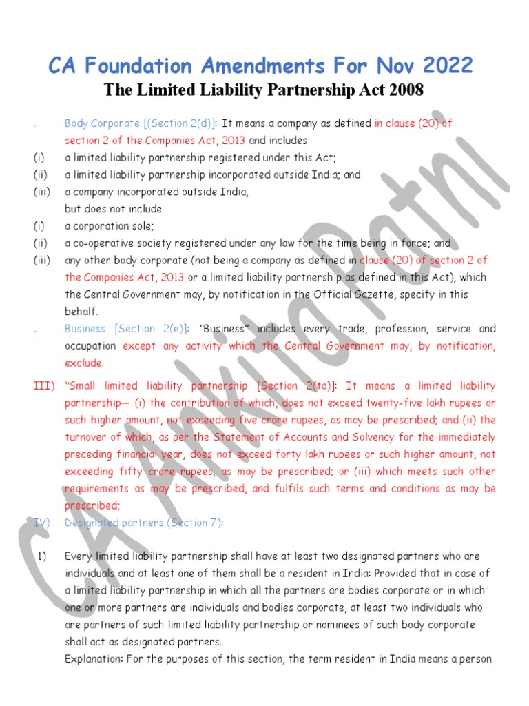 CA Foundation Amendments Summary | PDF | Partnership | Limited Liability Partnership