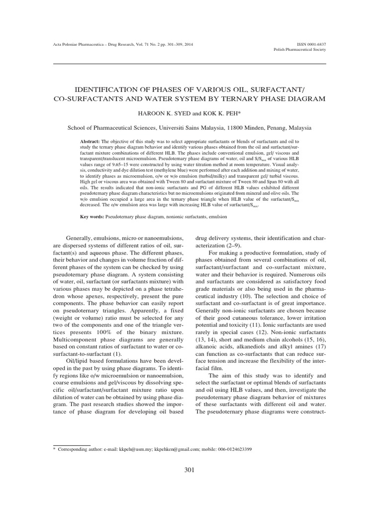 Identification of Phases of Various Oil, Surfactant/ Co-Surfactants and ...
