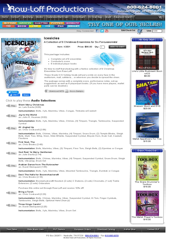 Row-Loff Productions Percussion Literature - Icesicles | PDF