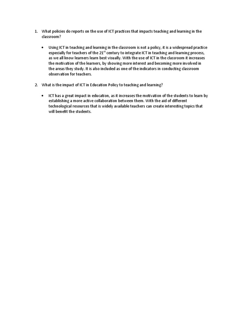 What Policies Do Reports On The Use of ICT Practices That Impacts ...