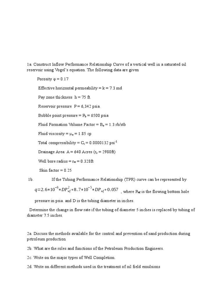Pet 418 Tutorial Questions | PDF | Petroleum Reservoir | Gases