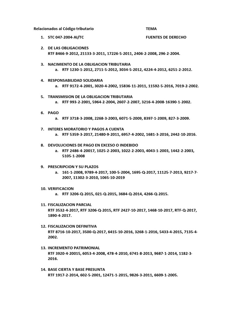 RTFS Del Codigo Tributario | PDF