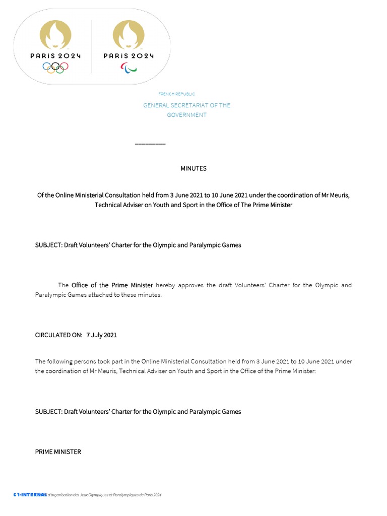 Paris2024 210507 VOL Projet de Charte Du VOP - EN | PDF | Volunteering | Justice