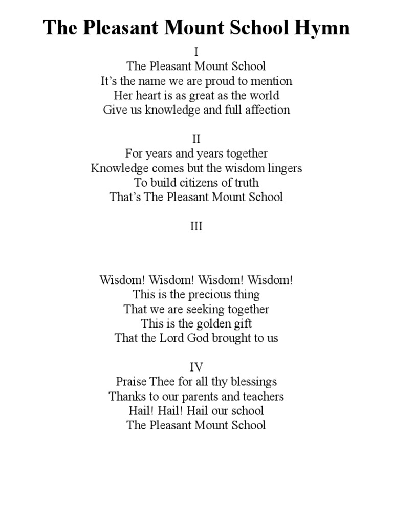 The Pleasant Mount School Hymn | PDF | Prayer | Learning