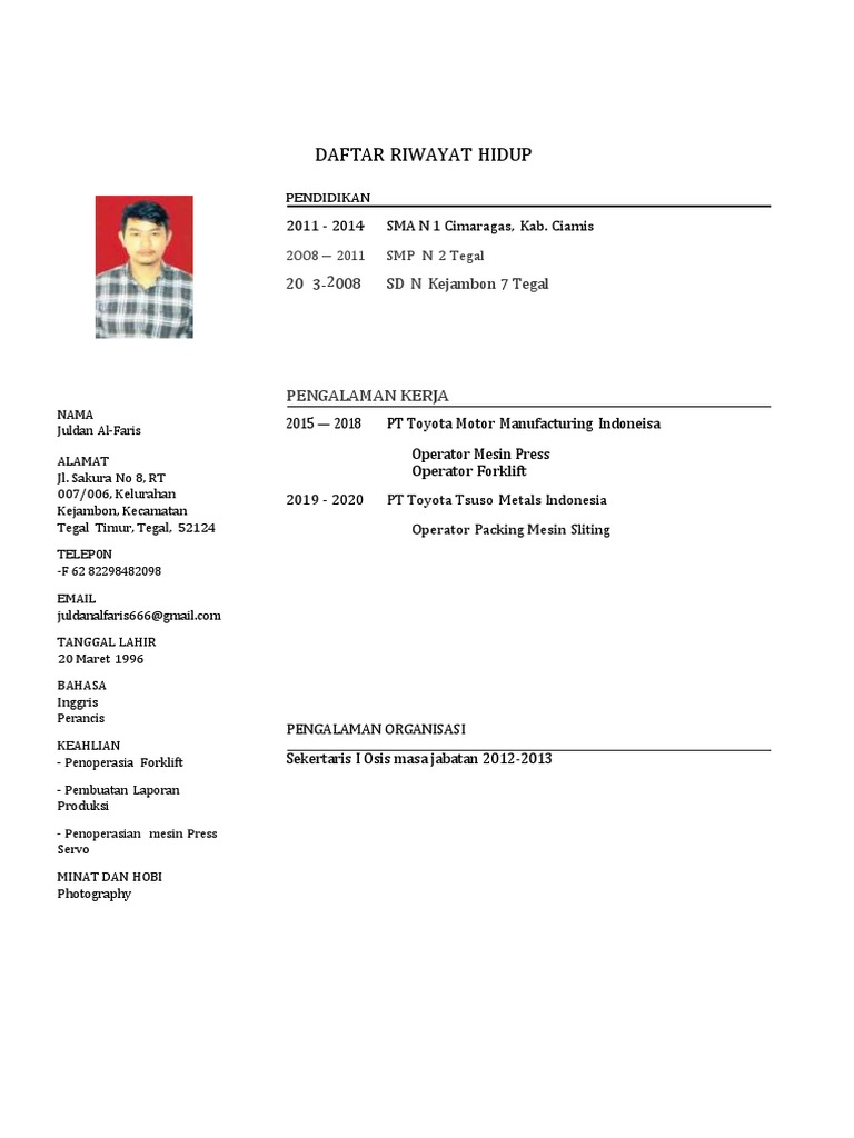 CV Juldan Al-Faris: Pendidikan & Pengalaman | PDF