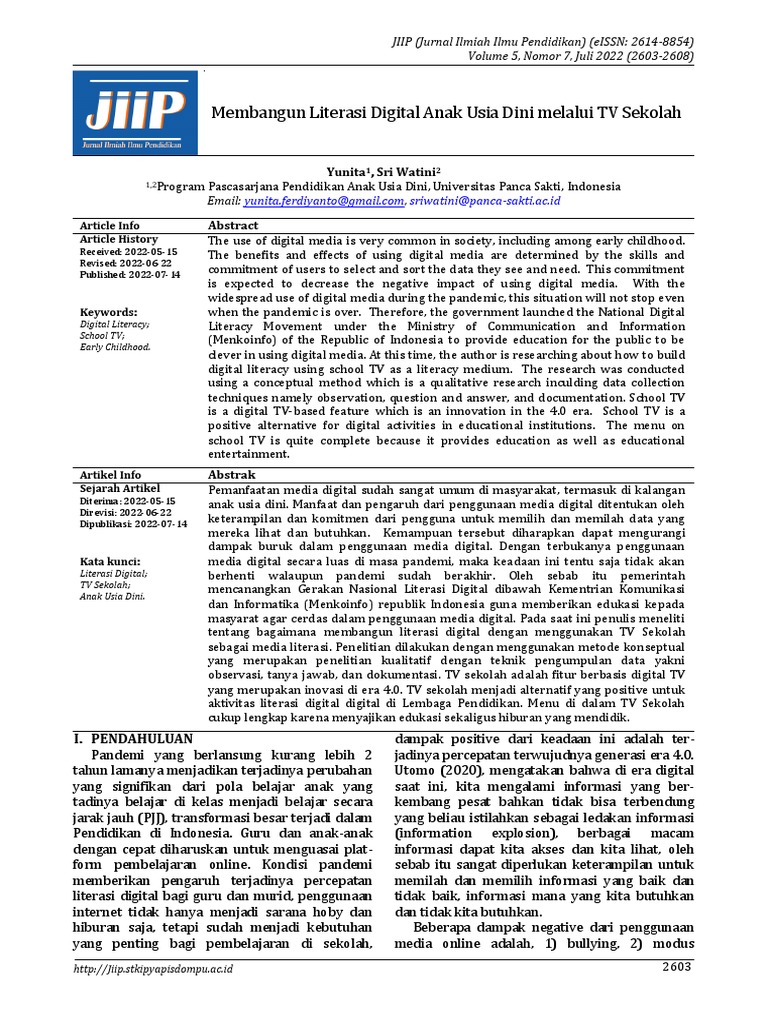 Membangun Literasi Digital Anak Usia Dini Melalui TV Sekolah | PDF | Ilmu Kognitif