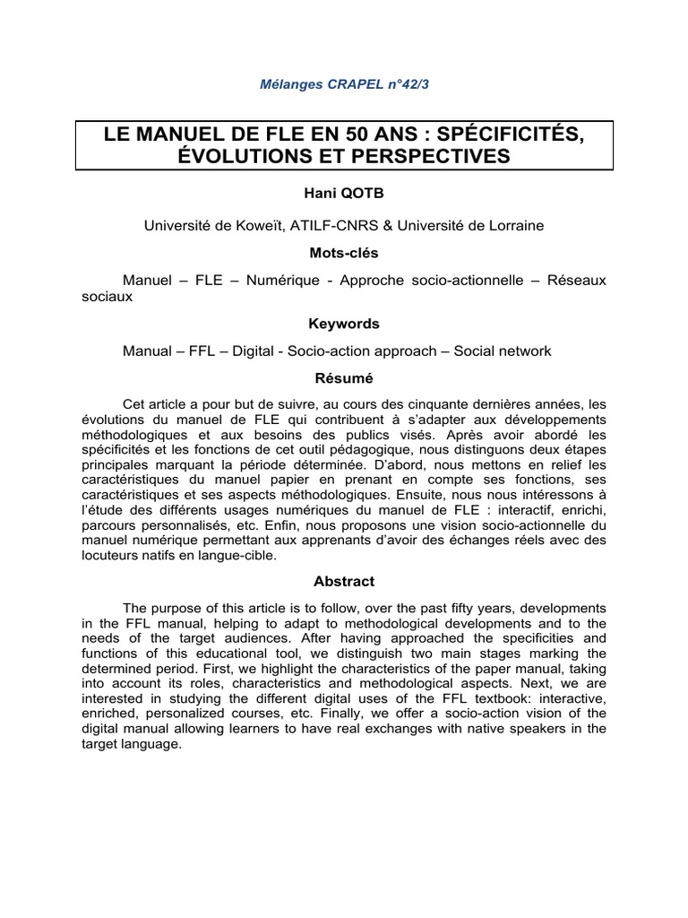 Le Manuel Du FLE en 50 Ans | PDF | Pédagogie | Apprentissage
