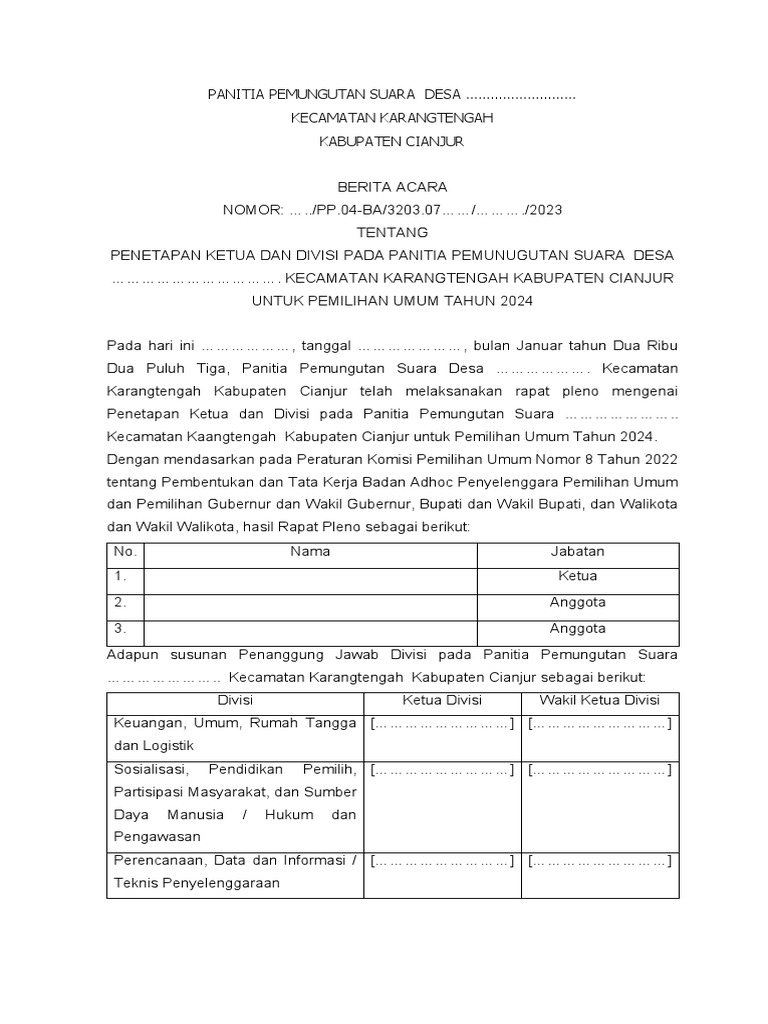 Format Ba Pembagian Divisi PPS | PDF