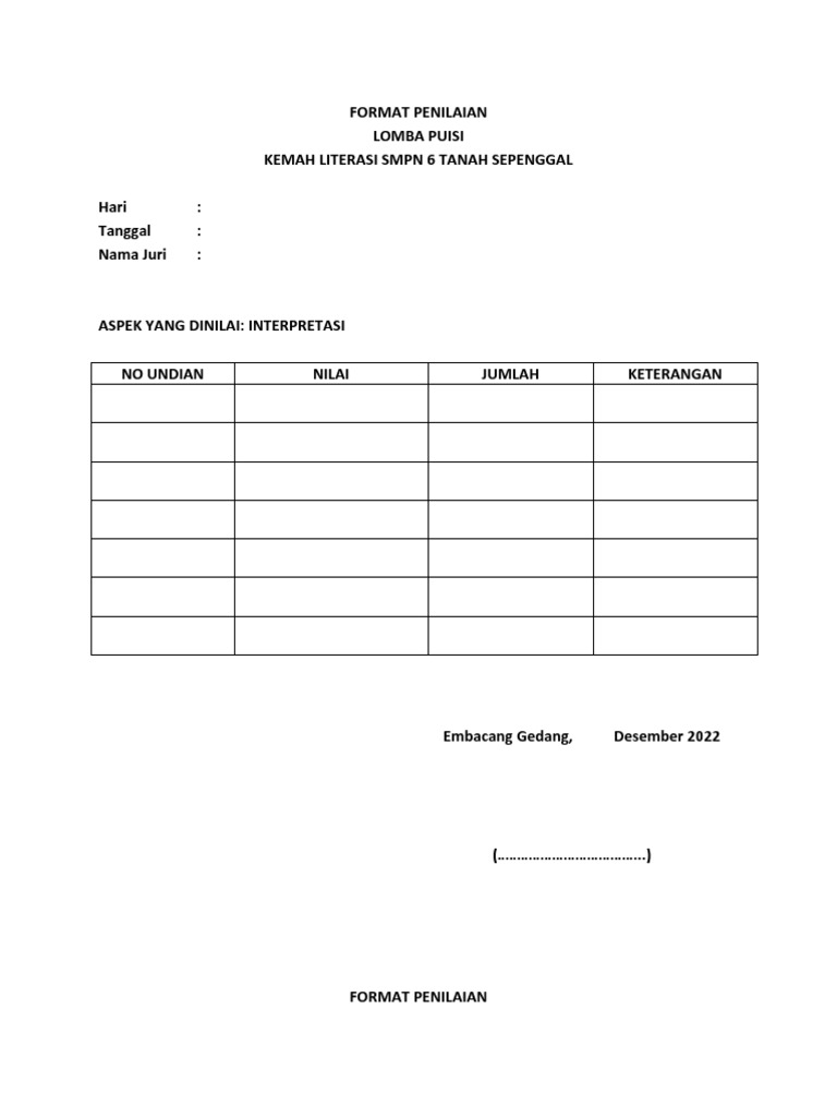 Format Penilaian Kemah Literasi | PDF